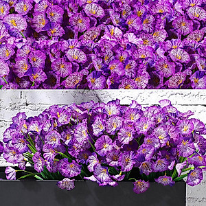 WILLBOND 12 Bundles Faux Flowers Decorative Artificial Shrubs Bushes Outdoor UV Resistant No Fade Faux Plastic Plants for Floral Arrangement Home Patio Porch Garden Decor (Purple)
