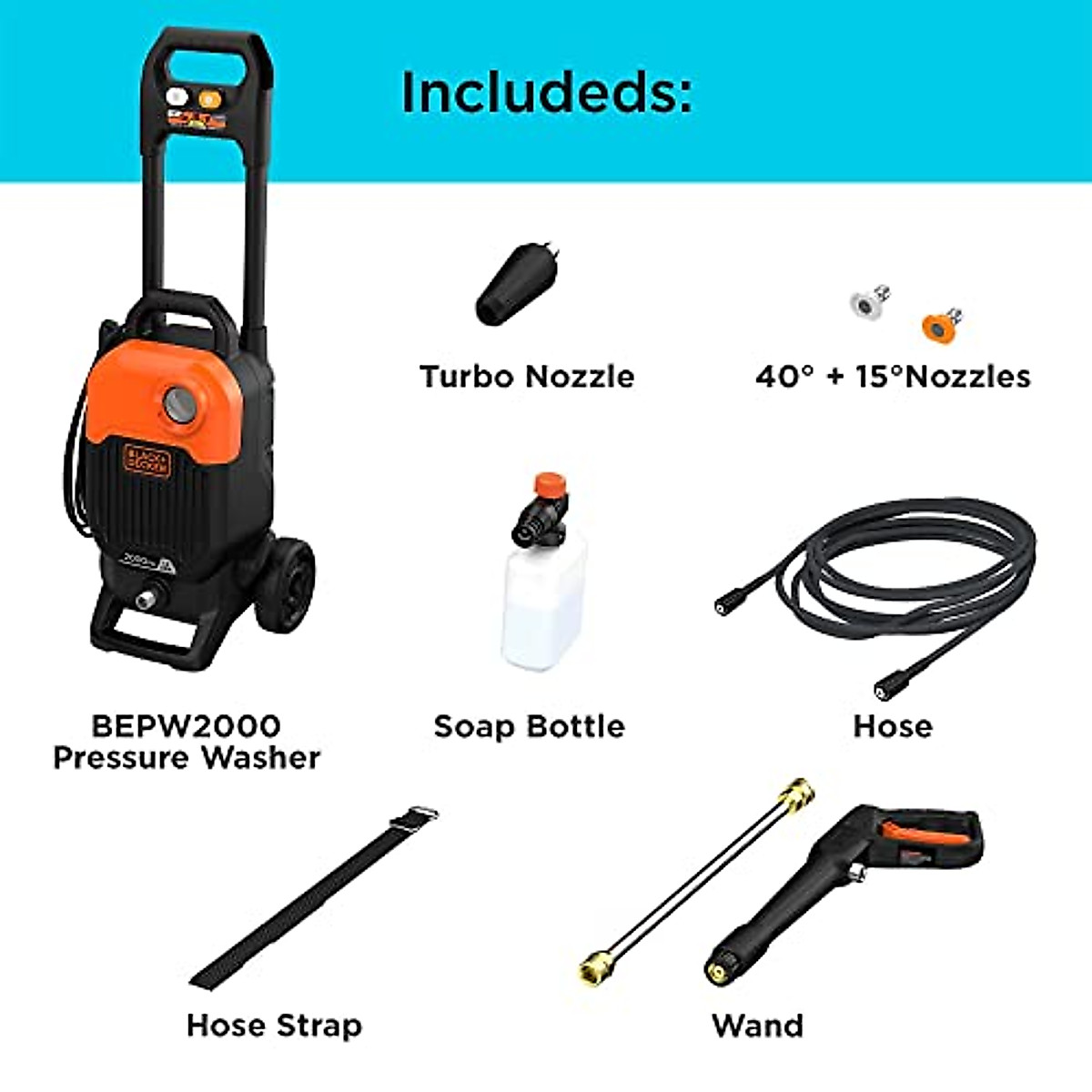 BLACK+DECKER Electric Cold Water Pressure Washer, 2,000 MAX PSI, 1.2 GPM (BEPW2000)