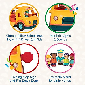 Battat – Light-Up Yellow Bus – 5 Toy Figures – Realistic Sounds – Folding Stop Sign – 18 Months + – Light & Sound School Bus