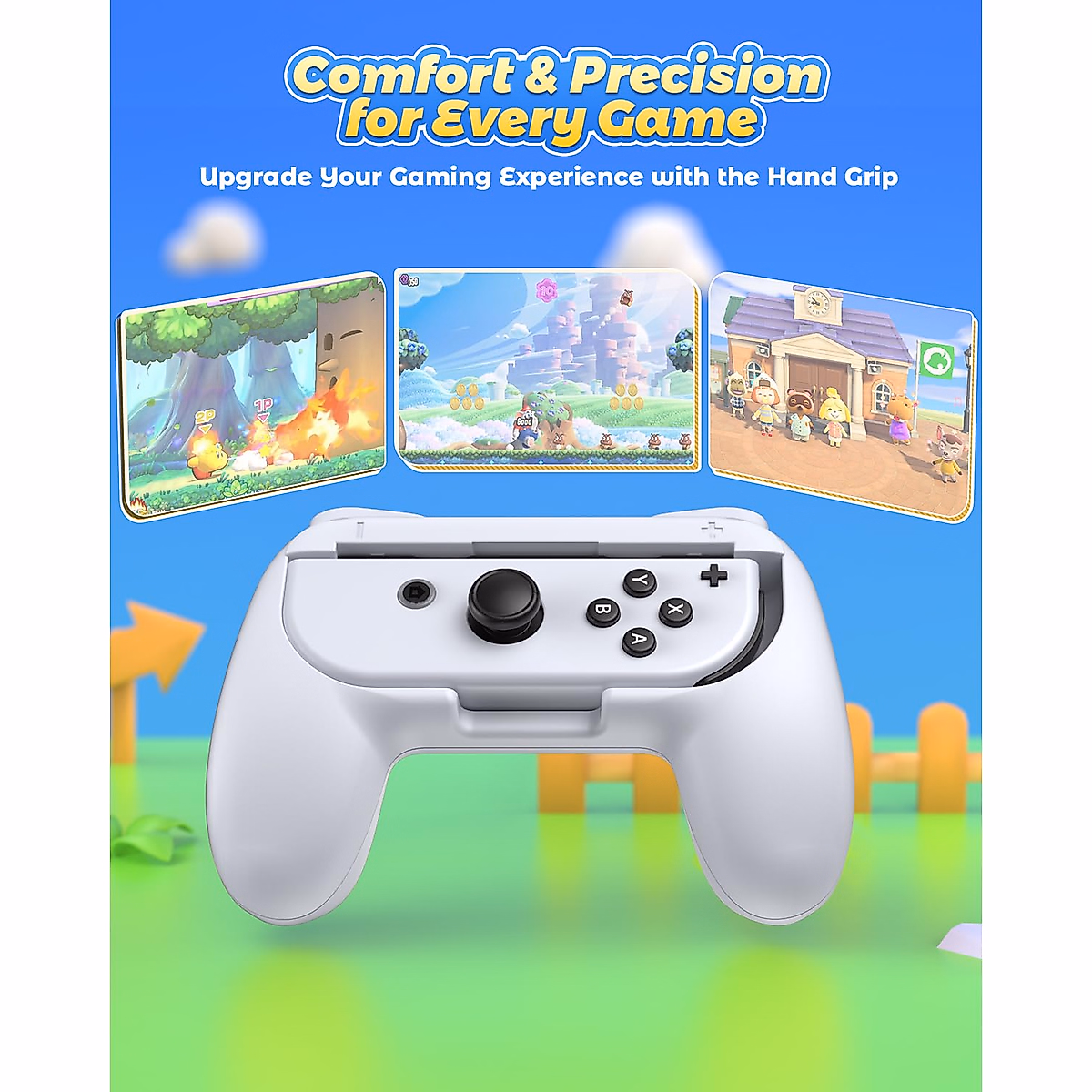 FYOUNG Hand Grips Compatible with Switch and Switch OLED Model Controllers, Grip for Switch Joy Con - White (2 Packs)