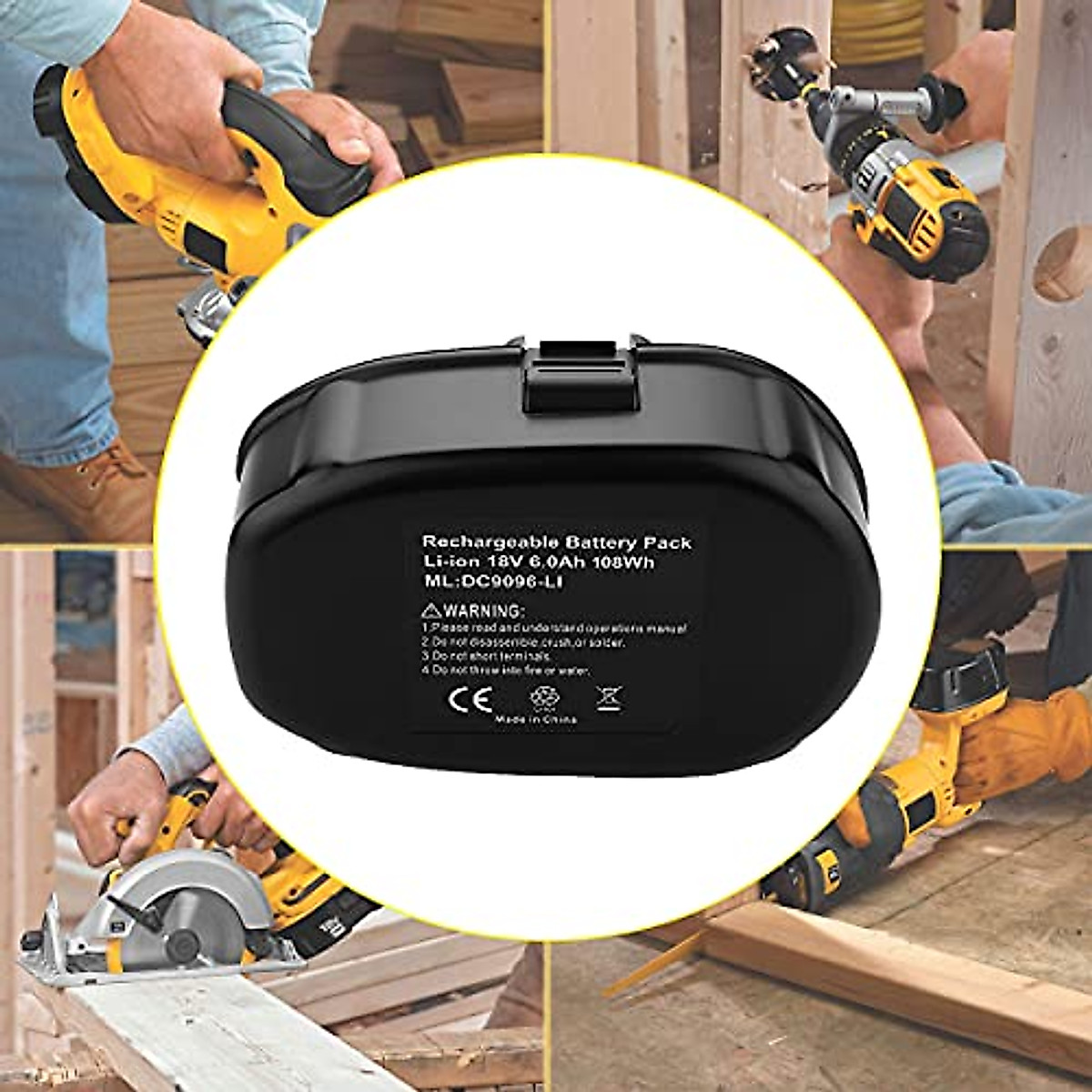Powilling Innovation 6.0Ah Lithium-Ion Replacement Battery for Dewalt 18V XRP Ni-Cad battery DC9096 DC9098 DC9099 DE9039 DE9095 DE9096 DE9098 DW9095 DW9096 DW9098 DE9503 DC9182 Dewalt 18Volt Batteries