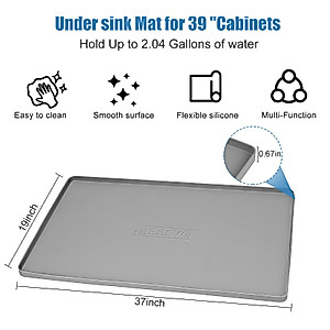 Under Sink Mat for Kitchen Waterproof, 37" x 19" Silicone Under Sink Liner Kitchen & Bathroom Cabinet Protector Mats, Heavy Duty Flexible Under Sink Drip Tray with Lip, Cool Grey