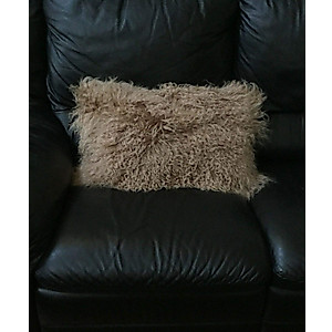 Seek4comfortable Mongolian Tibetan Lamb Fur Wool Rectangular Throw Pillow Cushion，Khaki - 12" x 20"