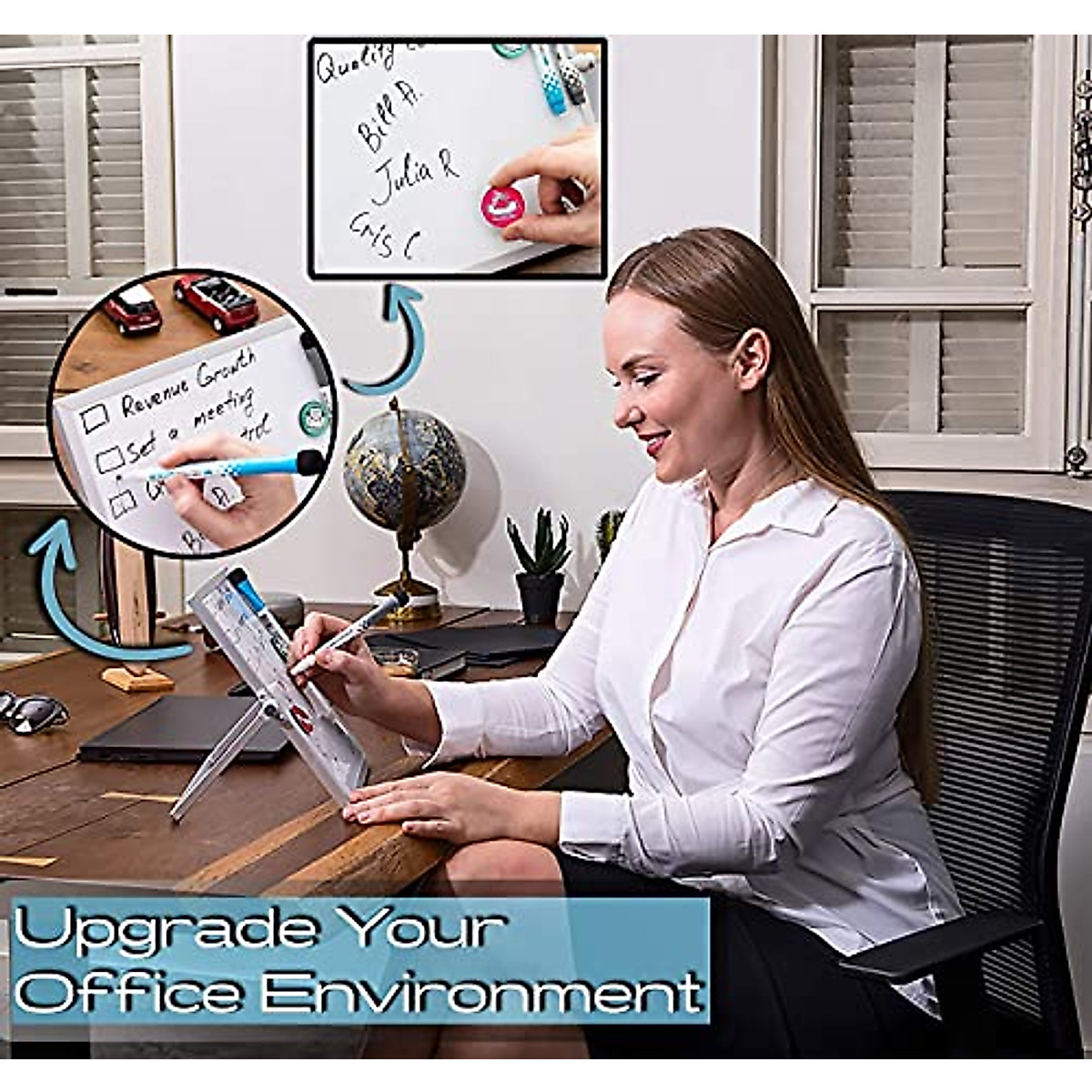 Small White Board 10"X10" - Desktop Dry Erase Whiteboard with Stand, 3 Markers, 4 Magnets & Eraser - Tabletop Double-Sided Portable Mini White Board Easel for Office Desk, Kids Home School Students