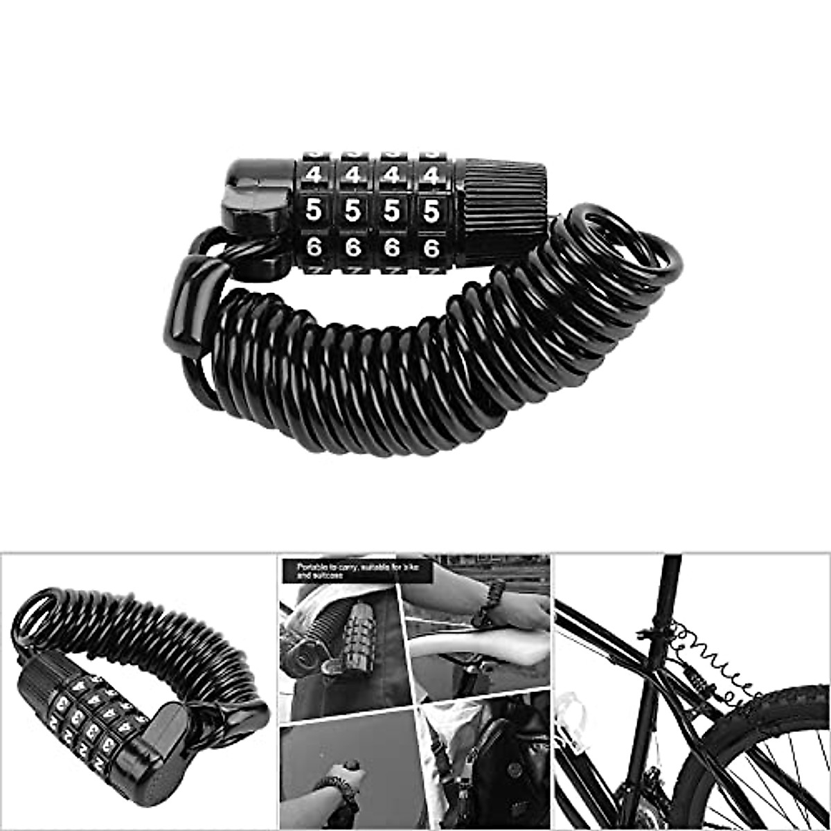 Emoshayoga Bike Suitcase Part 1.2m Portable 4 Digits Alloy Steel Lock Resettable Combination Lock for School Sports for Home Entertainment(Black)