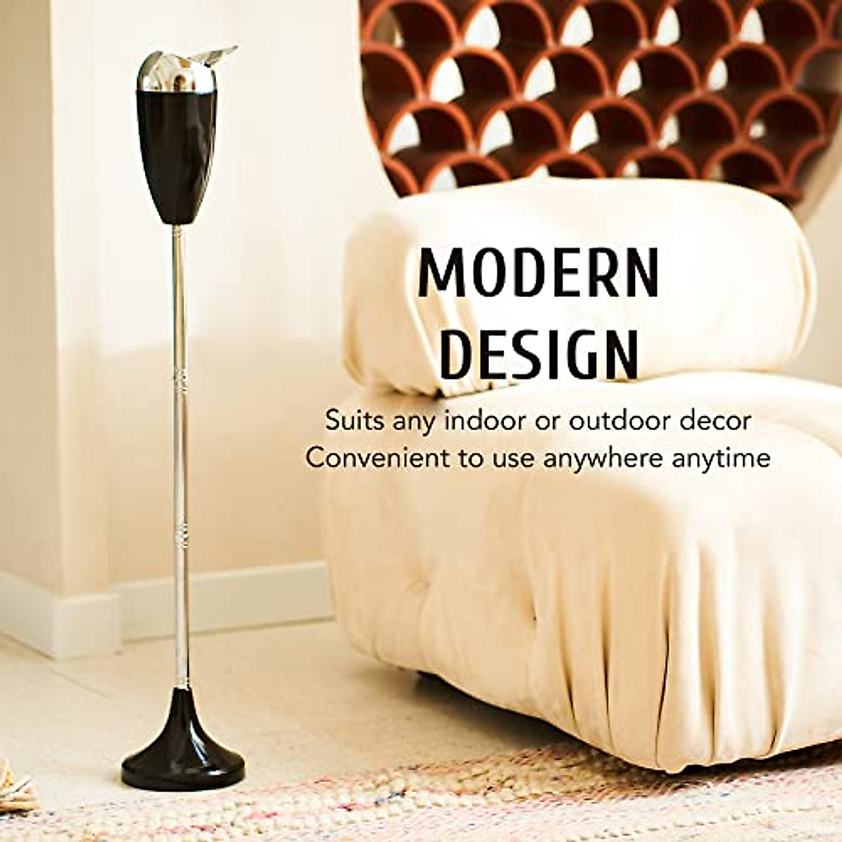 CO-Z Adjustable Ashtray, Smokeless Odorless Indoor Outdoor Floor Standing Ash Tray with Lid for Home Patio Cigarettes Ash Butt Disposal, Windproof Balcony Ashtray in 20", 27.5", 35" Heights, Black