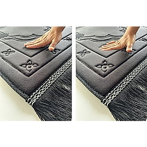Islamika Orthopedic Prayer Rug Memory Foam Muslim Prayer mat - Padded Very Thick Prayer Rug Sajadah for Men Women for Eid Travel Ramadan, Soft and Luxury (Black) (Black)