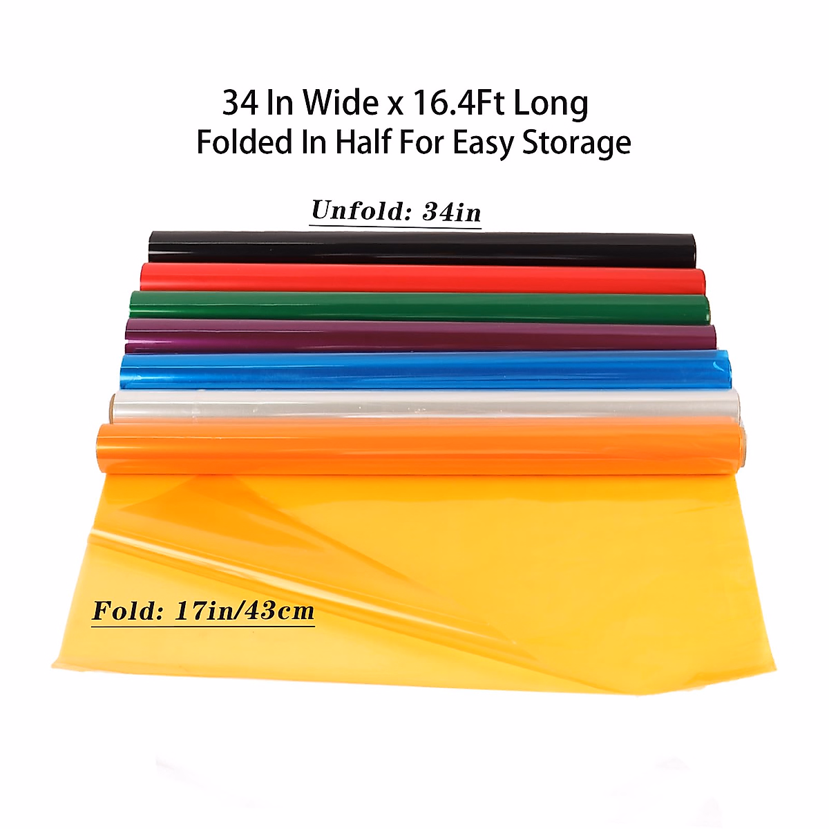 CMFYHM 7 Rolls Colored Cellophane Wrap Roll (34 in x 16.4 ft x 7 Colors) Extra Wide Cellophane Roll Transparent Color Cellophane Gift Wrapping for Gift Baskets,Flowers, DIY Craft,Baby Shower,