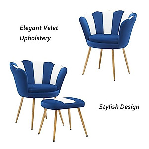 MoomJiee Velvet Accent Chair with Ottoman Set of 2,Upholstery Modern Club Chair with Footrest,Comfy Barrel Living Room Armchair with Golden Metal Legs for Bedroom Living Reading Room Office