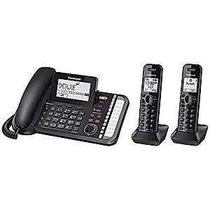 Panasonic 2-Line Corded/Cordless Phone System with 2 Handsets - Answering Machine, Link2Cell, 3-Way Conference, Call Block, Long Range DECT 6.0, Bluetooth - KX-TG9582B (Black)