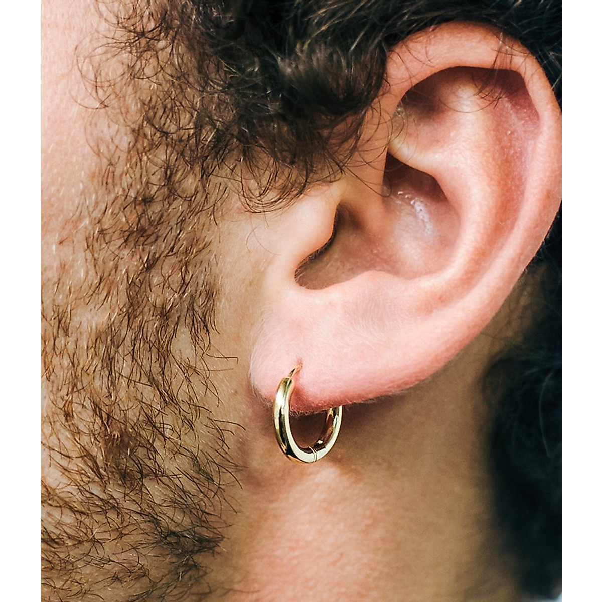 Small 14K Yellow Gold Hinged Endless Huggie Hoop Earrings, (15mm) (2.5mm Tube)