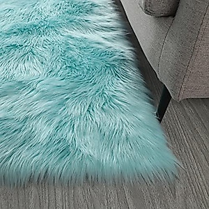 60" x 35" Ultra Soft Fluffy Faux Fur Sheepskin Area Rug, Thick Fluffy Faux Fur Washable Rug, Shag Carpet Rugs, Soft Floor Plush Carpets for Nursery Room, Bedroom, Luxury Home Decor, Teal