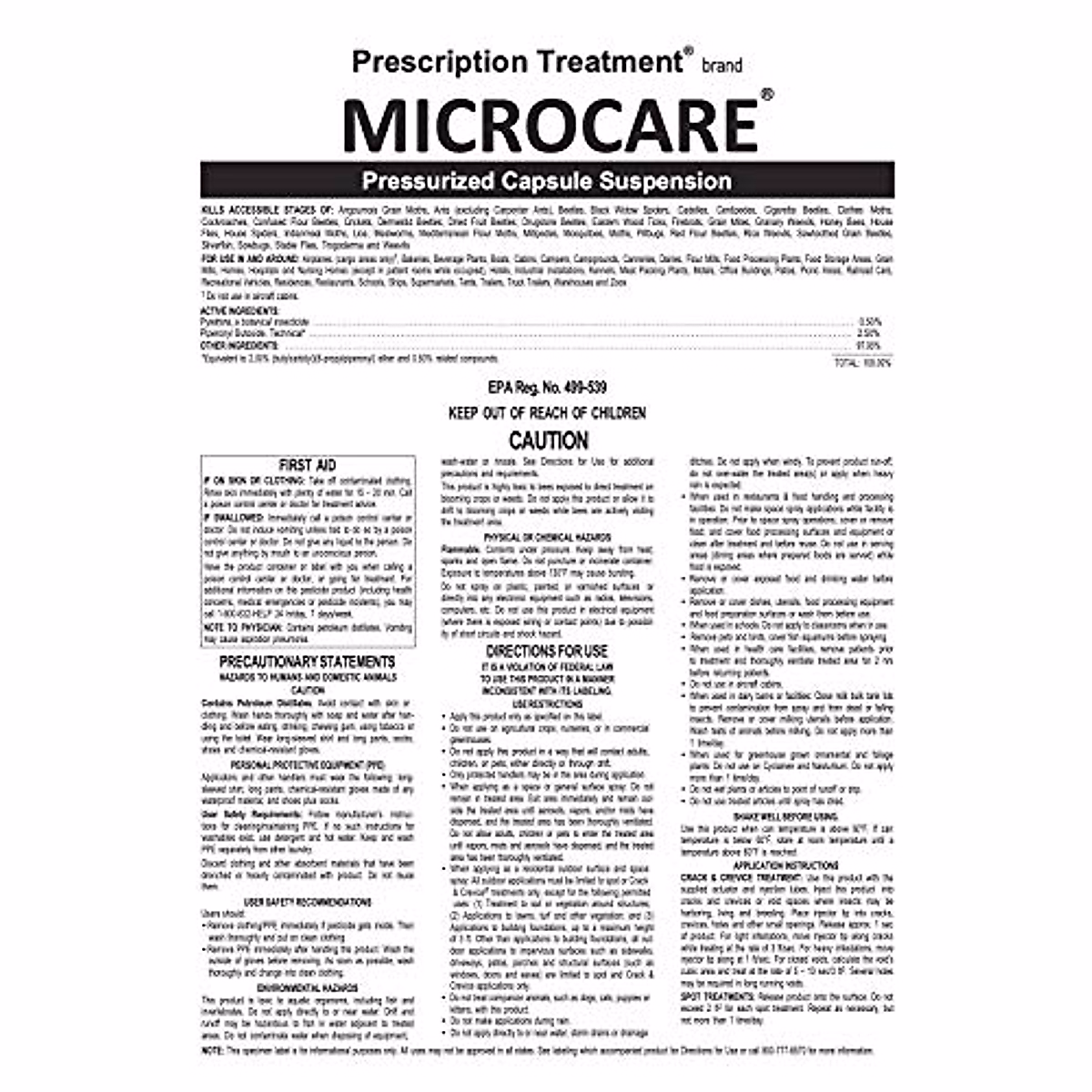 MICROCARE (20 oz Aerosol): Pressurized Pyrethrum Capsule Suspension (PT Brand)