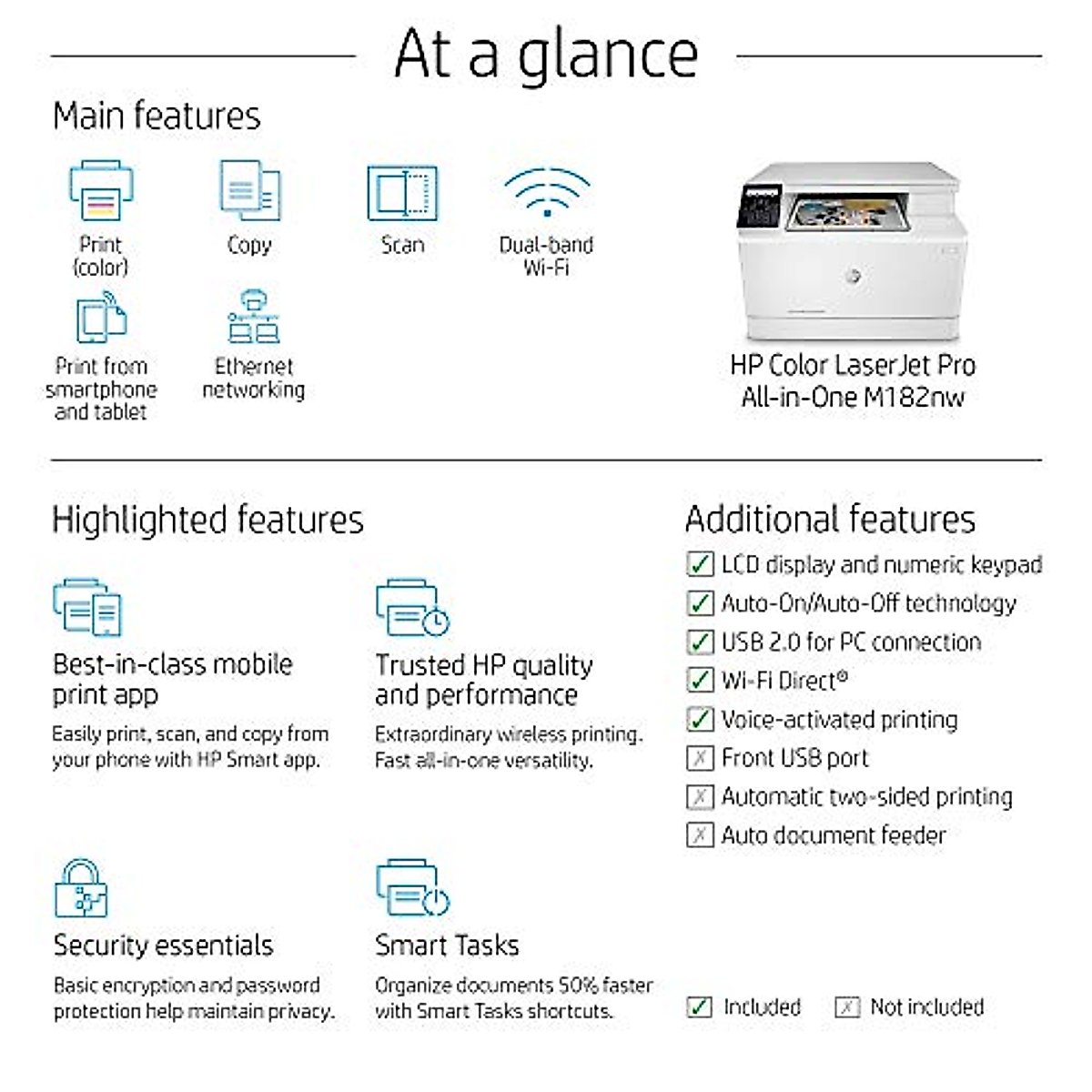HP Color LaserJet Pro M182nw Wireless All-in-One Laser Printer, Remote Mobile Print, Scan & Copy (7KW55A) (Renewed)