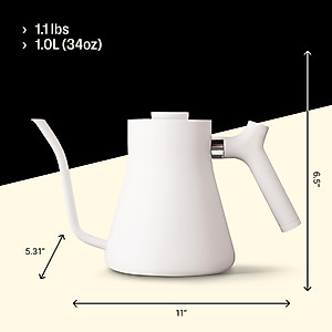 Fellow Stagg Stovetop Pour-Over Coffee and Tea Kettle - Gooseneck Teapot with Precision Pour Spout, Built-In Thermometer, Matte White, 1 Liter