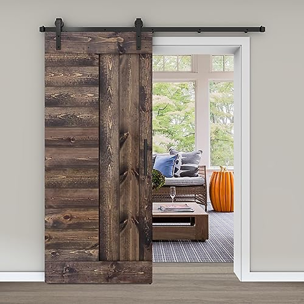 Sliding Barn Door 36 in x 84 in, Made-in-USA, Customizable Solid Wood Barn Door Included 6.25ft Hardware Kit and Pull Handle, Easy Assembly Dark Brown, Rosaic Series
