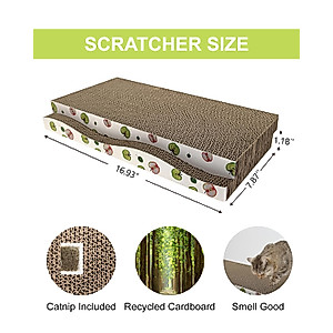TIMHAKA Cat Scratching Board, Corrugate Cat Scratcher for Indoor Cats with Catnip, Cat Scratch Pad with Premium Scratch Textures Design, Cardboard Cat Scratcher with Double-Sided Usability (Pack of 2)