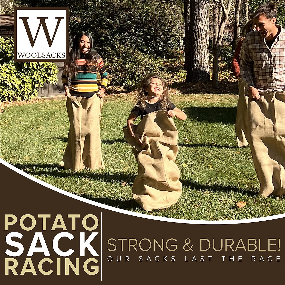 Woolsacks Potato Sack Race Bags for Adults | Large 24" x 40" Burlap Sacks for Sack Races | Great for Birthday Parties, Outdoor Events, Gardening, & More (Pack of 5)