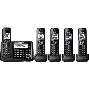 Panasonic Cordless Phone System with Answering Machine, One-Touch Call Block, Enhanced Noise Reduction, Talking Caller ID and Baby Monitor - 5 Handsets - KX-TGF345B (Black)