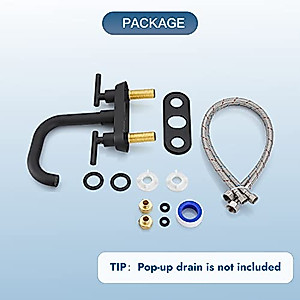 Cinwiny Matte Black 4 inch centerset Bathroom Sink Faucet Two Handle Vanity Lavatory Faucet Swivel Spout 360 Degree Deck Mounted Mixer Tap Water Supply Hoses