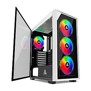 Apevia Genesis-WH Mid Tower Gaming Case with 2 x Tempered Glass Panel, Top USB3.0/USB2.0/Audio Ports, 4 x RGB Fans, White Frame