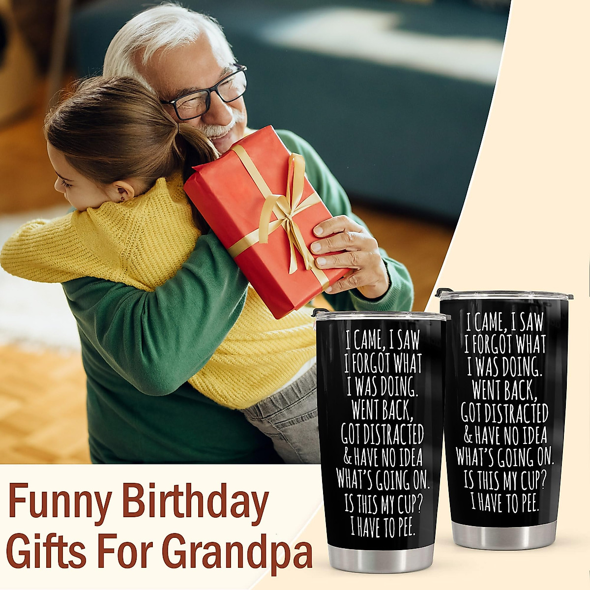20oz Tumbler With Lid I Came I Saw I Forgot Coffee Mug – Funny Birthday Gifts for Old People Senior Citizens Elderly Grandpa Dad Senior Friends Old Guy Insulated Stainless Steel Tumblers Travel Mug