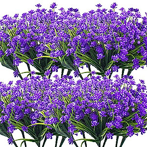 Grunyia Artificial Flowers, 20 Bundles Outdoor Fake Flowers for Decoration UV Resistant Faux Plastic Plants Garden Porch Window Box Décor (Blue)