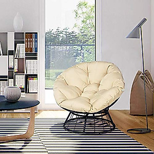 ATR ART TO REAL Papasan Chair, 360-degree Swivel Outdoor Papasan Chair with Beige Cushion and Durable Frame, Comfy Circle Lounge Moon Chair