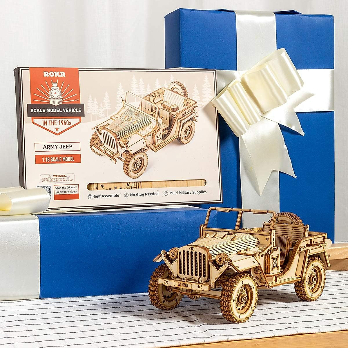 ROKR 3D Wooden Puzzle for Adults Mechanical Car Model-DIY Building Vehicle Kits-Brain Teaser Toys-Gift for Men Women on Birthday/Christmas Day (Army Field Car)