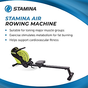 Stamina ATS Air Rower Machine with Smart Workout App - Foldable Rowing Machine with Dynamic Air Resistance for Home Gym Fitness - Up to 250 lbs Weight Capacity - Crypto Green/Black