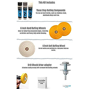 6 Inch Buffing Wheel Kit for Bench Grinder and Drill with 3 Step Hard Metal Polishing Compound
