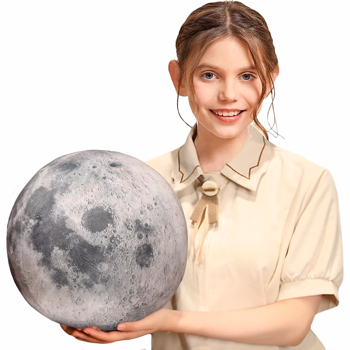 XIGUI Ultra-ealistic 3D Planet,Moon,Earth,The Sun,Pillow Plush Toys,for Kids Teens Adults, for Teachers and Parents, Educational Toy Learning, 10.6 in (The Moon)
