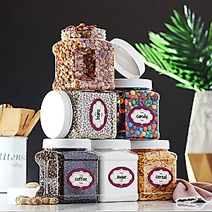 DilaBee Clear Plastic Storage Jars with Lids - 6 Pack - Square Plastic Containers with Airtight Lids - Canisters with Pinch Grip Handles - BPA-Free - 48 Oz