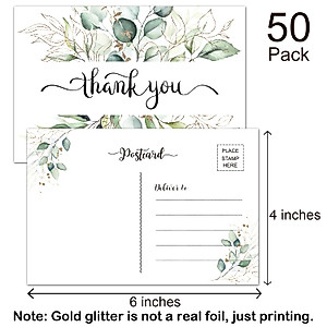 EKSPLODI 50 Thank You Postcards, Rustic Greenery, Thank You Note Card for Weddings, Receptions, Baby or Bridal Showers, Birthdays, Parties,Holiday, Retirement.