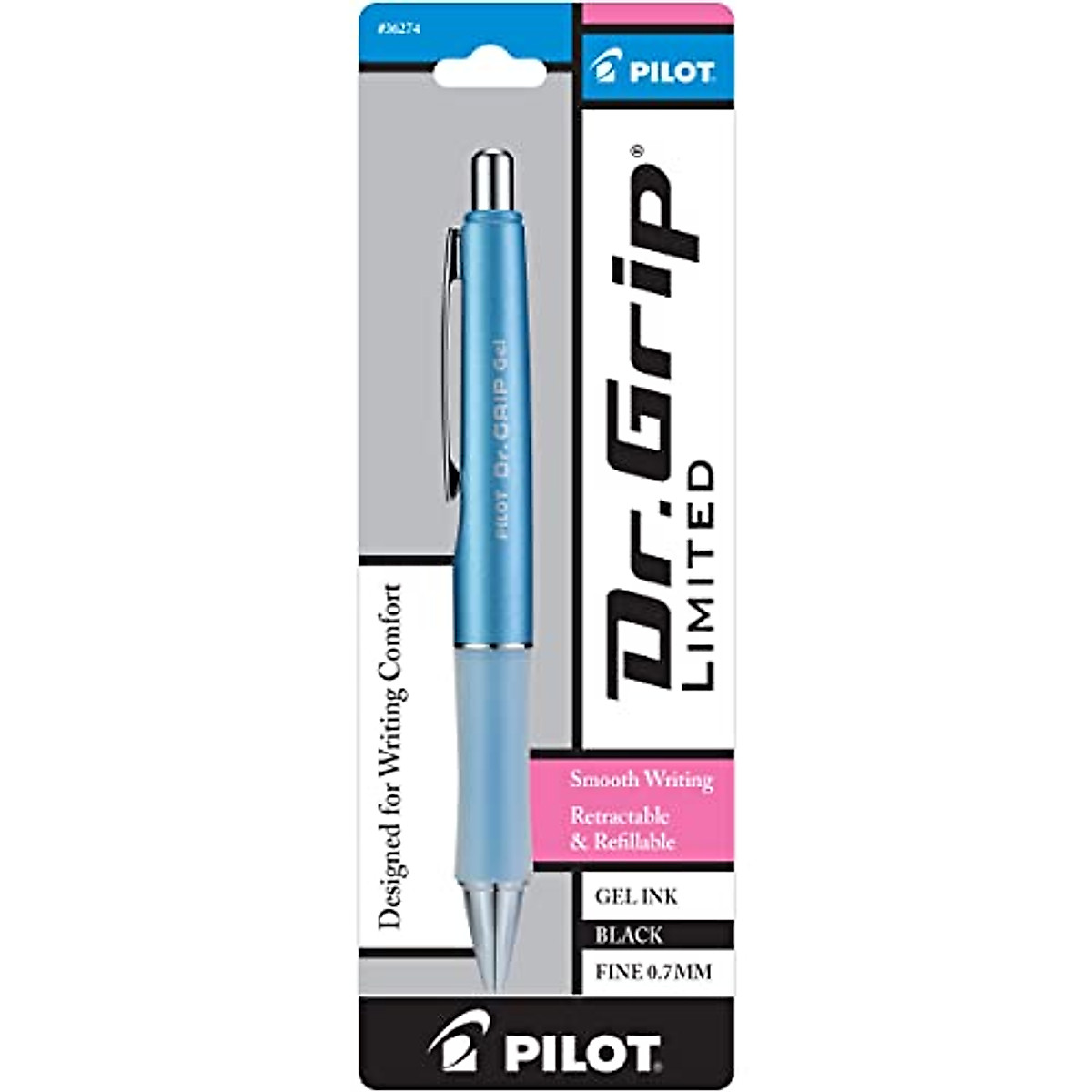 PILOT Dr. Grip Limited Refillable & Retractable Gel Ink Rolling Ball Pen, Fine Point, Assorted Barrel, Black Ink, Single Pen (36274)