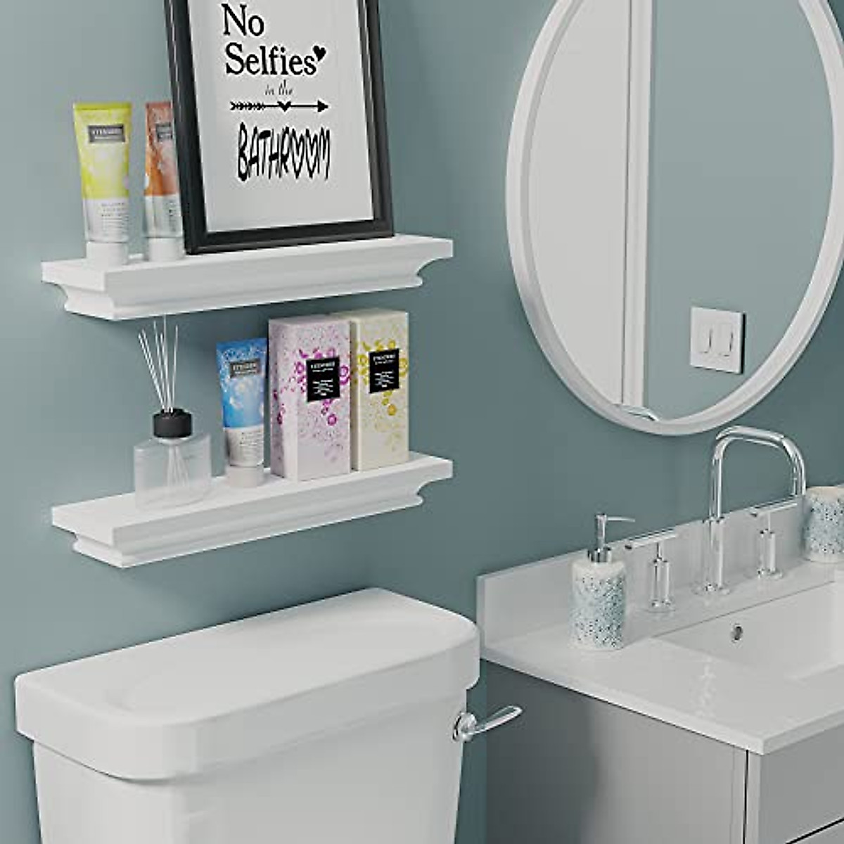 brightmaison BGT Pure Crown Molding Floating Shelves, Wall Decor for Living Room, Picture Ledge & Plant Shelf, Wall Shelf Set of 2, White