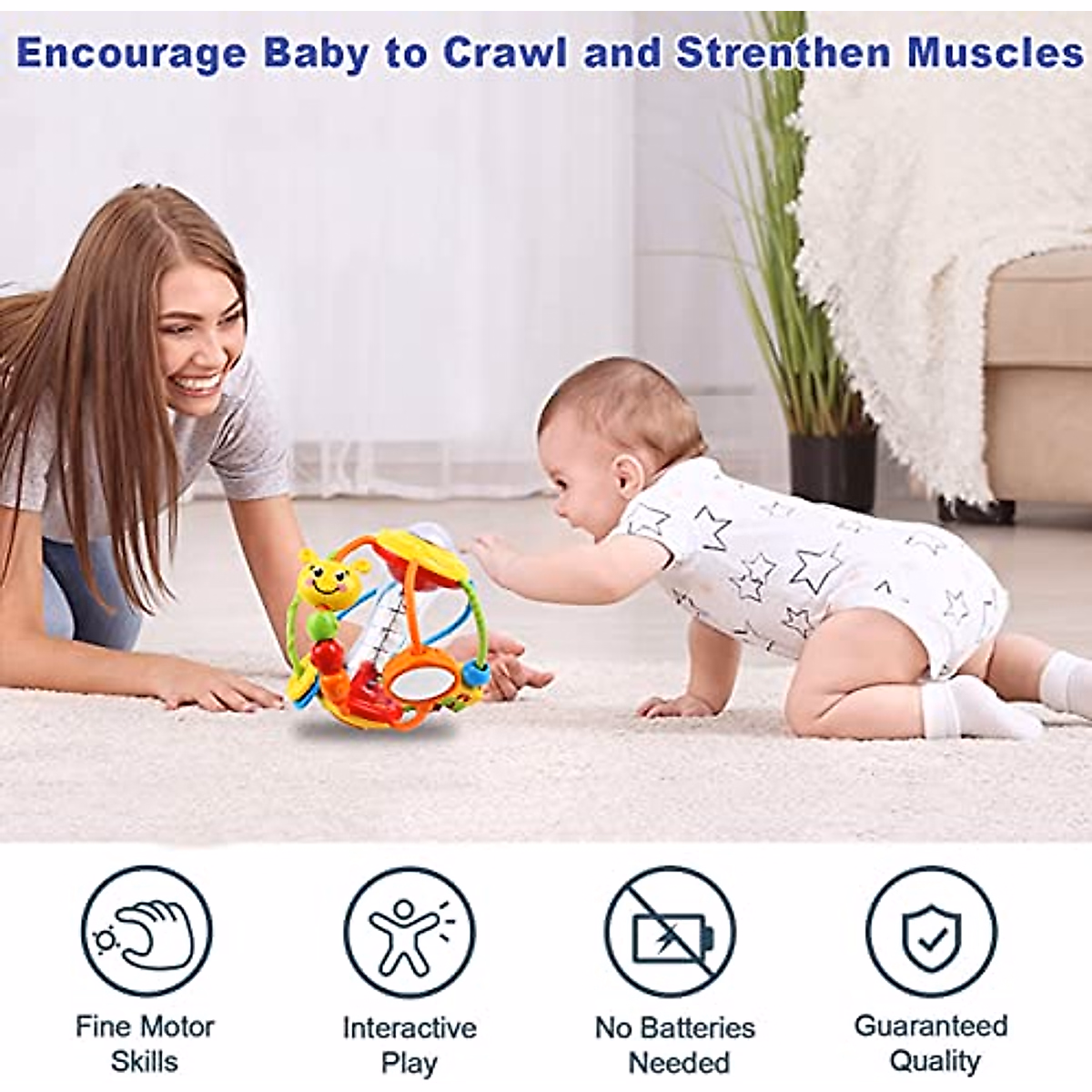HOLA Baby Toys 6 to 12 Months Baby Toys 0-6 Months, Baby Rattles Activity Ball Infant Toys, Shaker Grab Spin Rattle, Crawling Educational 6 Month Old Baby Toys for 3, 6, 9, 12 Months Baby Boys Girls