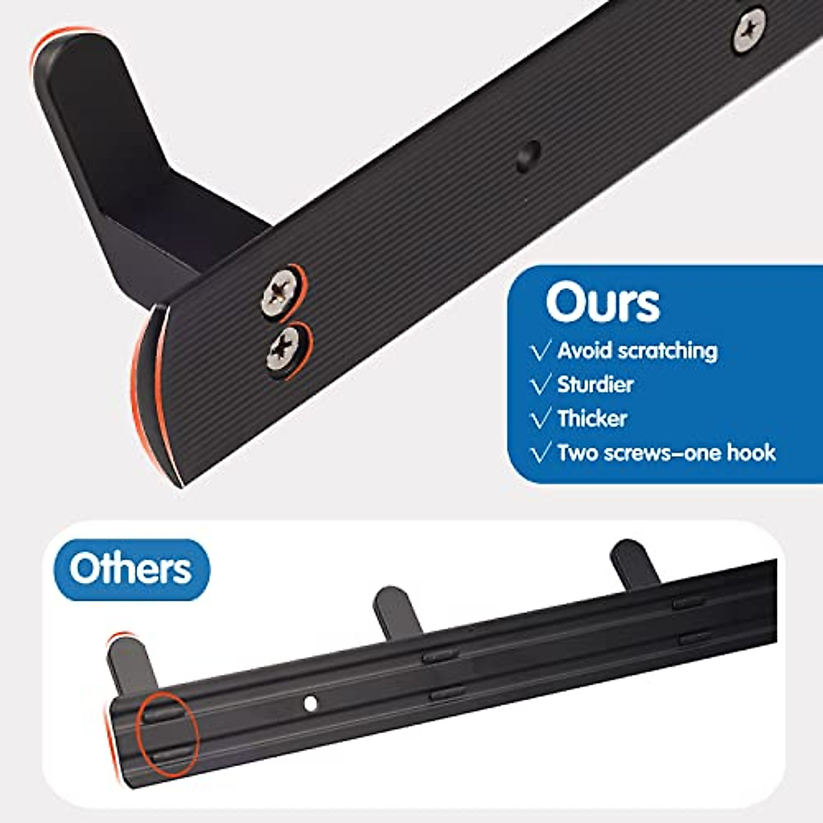 Moloudan 2-Pack Coat Rack with 5 Hooks Wall Mounted Heavy Duty Coat Hook Matte Black