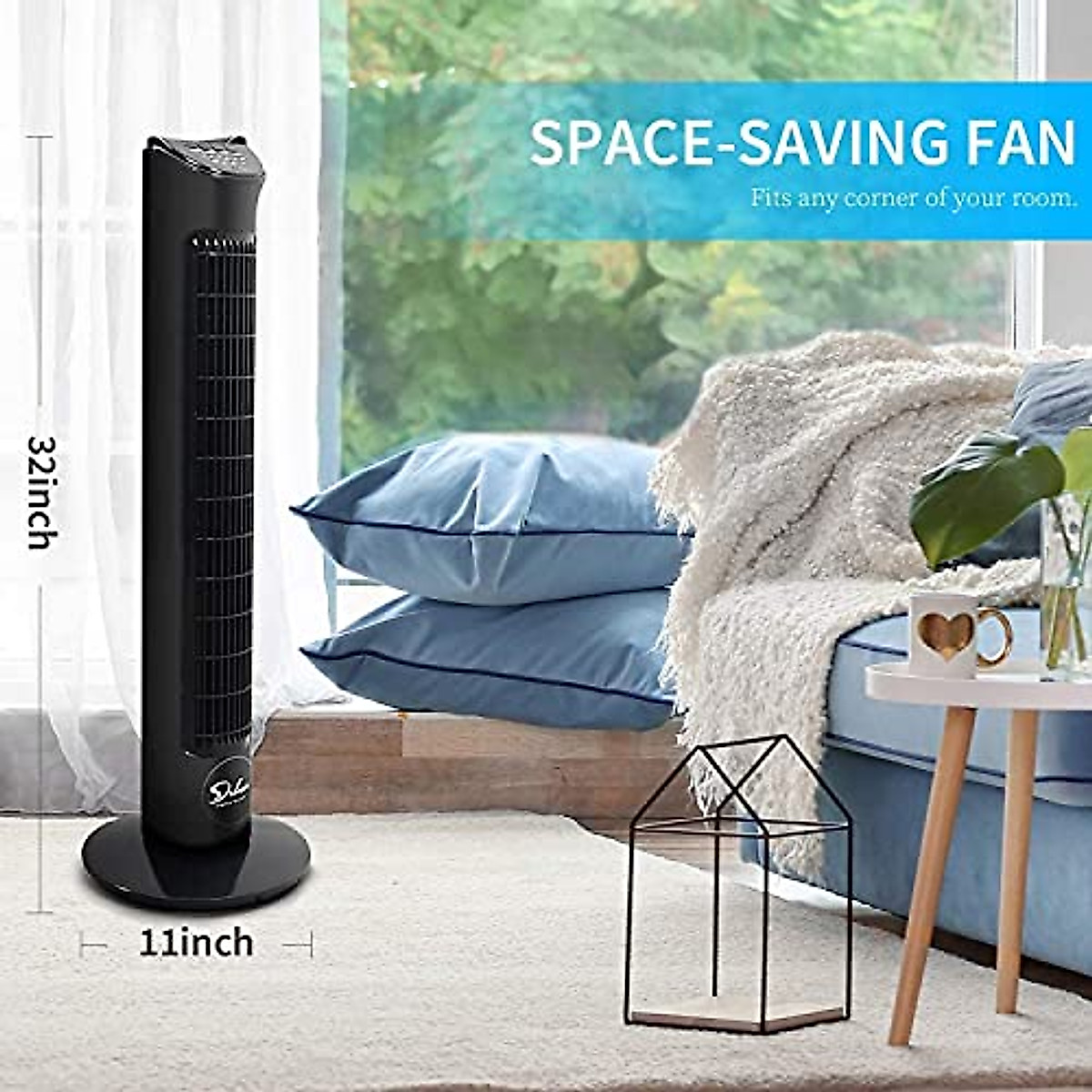 Simple Deluxe 32’’ Electric Oscillating Tower Fan with Remote Control for Indoor, Bedroom and Home Office, Black