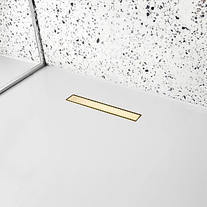 24 inch Linear Shower Drain with Removable Square Hole Panel by Using Brushed 304 Stainless Steel Process, Linear Drain Equipped with Adjustable Feet and Hair Strainer(Brushed Gold Color)