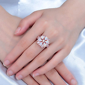 CiNily Flower Opal Ring-Pink Opal Cubic Zirconia CZ Ring 14K Rose Gold Plated Gemstone Promise Engagement Ring for Women (8)