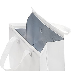 ZENFUN Set of 25 Insulated Take Away Bags, Small Insulated Cooler Bag Grocery Bags, White Thermal Bags for Hot&cold Frozen Food, Food Delivery, 9.5 x 6 x 10 Inches