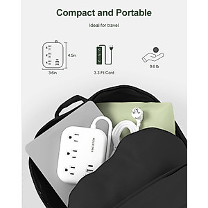 European Travel Plug Adapter with USB C, ROOTOMA Outlet Converter US to Europe 3 Outlets 3 USB Ports, International Power Strip for EU Spain France Germany Iceland Greece, 3ft, White