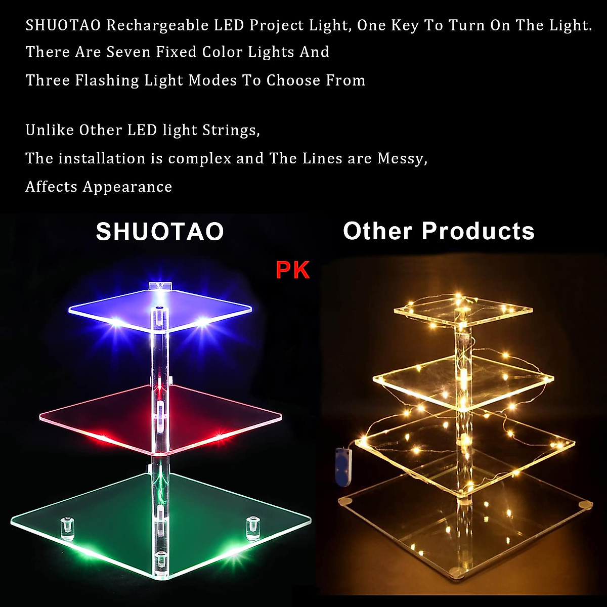 2 Set - 3 Tiers LED Acrylic Cupcake Stand, Rechargeable Clear Dessert Display Stand Cupcake Tower for Christmas, Weddings, Anniversaries, Baby Showers, Birthday Parties