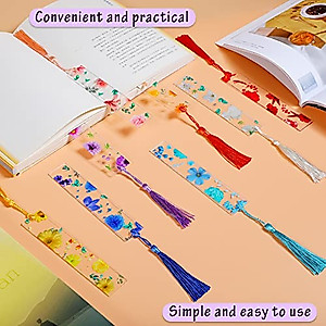 16 Pieces Flower Resin Bookmarks,8 Sets Flower Acrylic Bookmarks,Transparent Floral Bookmarks with Tassels,Floral Resin Bookmarks Colorful Flower Printing Bookmarks for Women Teacher Kids Book Lovers