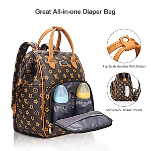 Hafmall Diaper Bag Backpack, Leather Baby Bag for Mom and Dad, Mini Diaper Backpack with Changing Pad and Stroller Hooks, Stylish Mommy Bag for Travel, Baby Registry Search, Brown