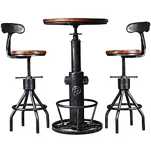 LOKKHAN 3-Piece Bar Table (38.6"-48.4") & 2 Backrest Stools (24"-30") Set for Pub Kitchen Dining Living Party Bistro Breakfast, Swivel Top, Height Adjustable, Most Weld, Space-Saving