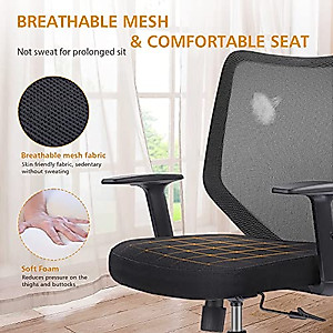 ETasker Ergonomic Office Chair Home: Mesh Desk Chair with Adjustable Arms - Mid Back Computer Chairs for Women Adults - Swivel Task Chair Comfortable for Home Office (Black)