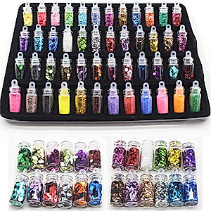 Extra Fine Glitter for Tumblers, Glitter and Sequins for Tumblers, Epoxy Tumbler Supplies 48 Pack Bulk Bottles Kit 5ml Each