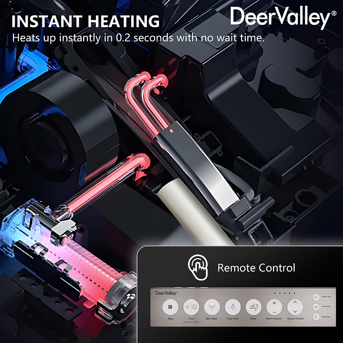 DeerValley Smart Toilet with Bidet Built In, Tankless Toilet with Auto Open & Close, Auto Flush, Heated Seat, Warm Water Sprayer & Dryer, Deodorization, and Remote Control, DV-1S0160-V3